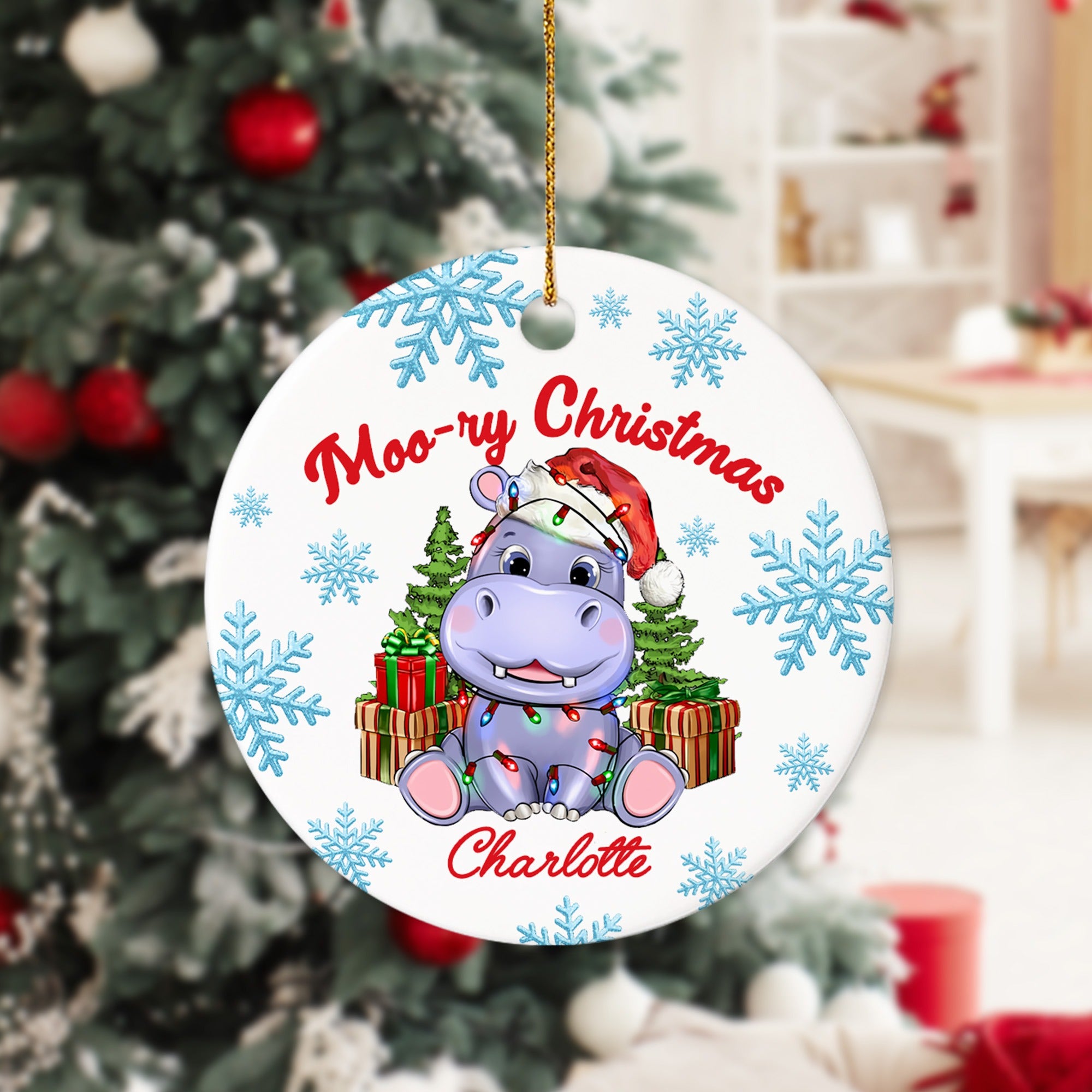 Personalized Cute Moo Deng Hippo Christmas Ornament, Moo Deng Moo-Ry ...