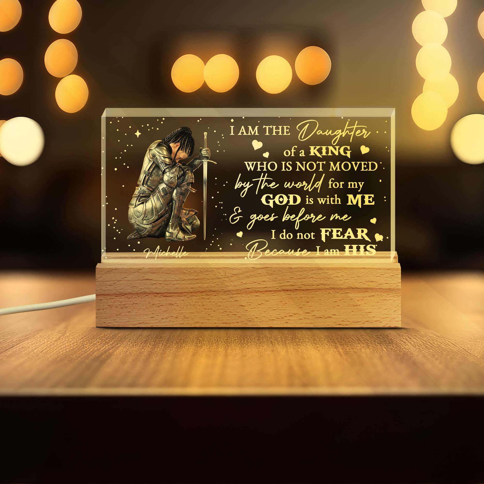 Personalized Woman Warrior of God I Am The Daughter Of A King Acrylic Plaque Led Light Night ...