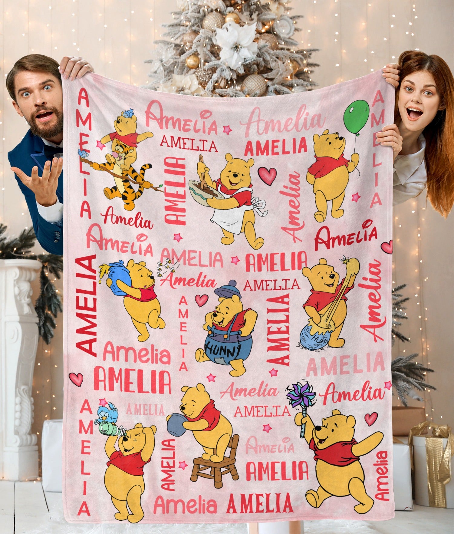 Personalized Name Watercolor Winnie The Pooh Bear Baby Blanket, Bear ...